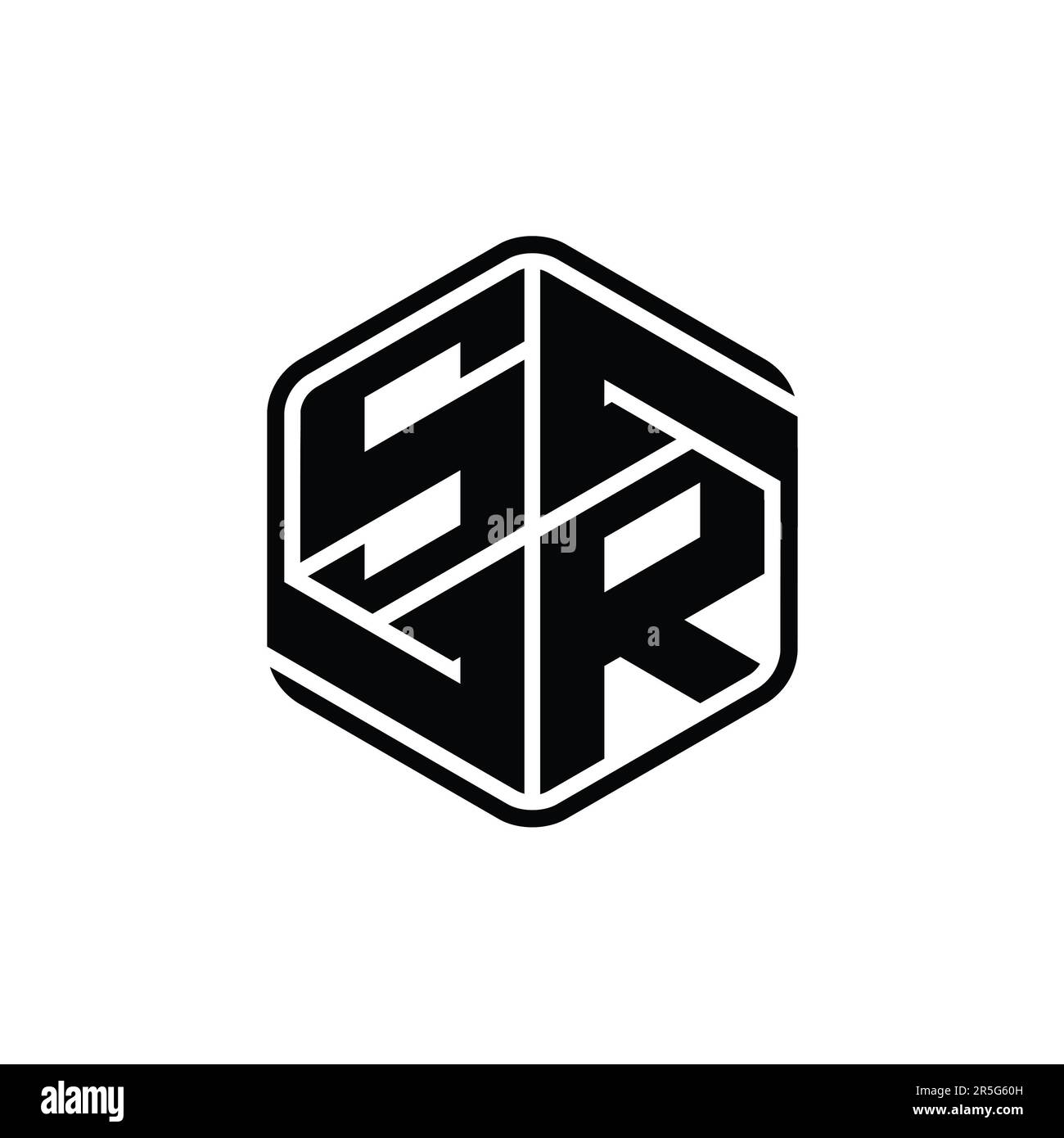 SR Letter Logo monogram hexagon shape with ornament abstract isolated outline design template ...