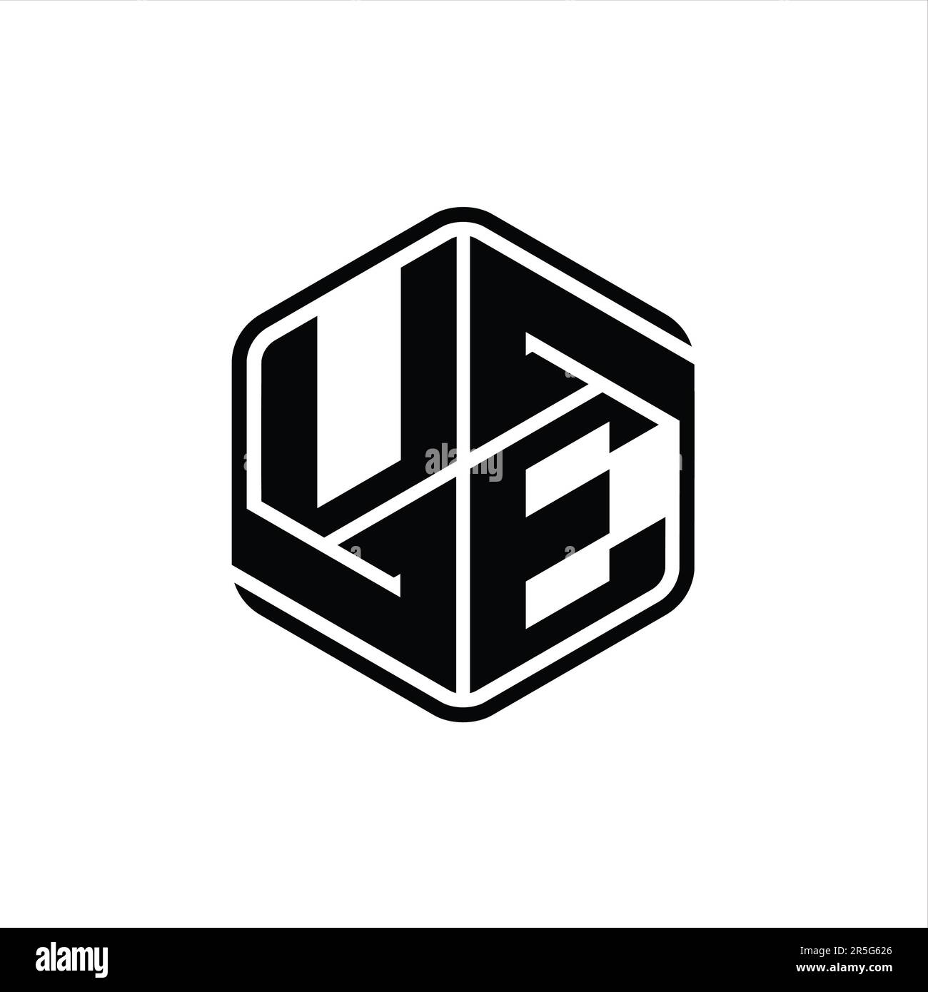 UE Letter Logo monogram hexagon shape with ornament abstract isolated outline design template ...