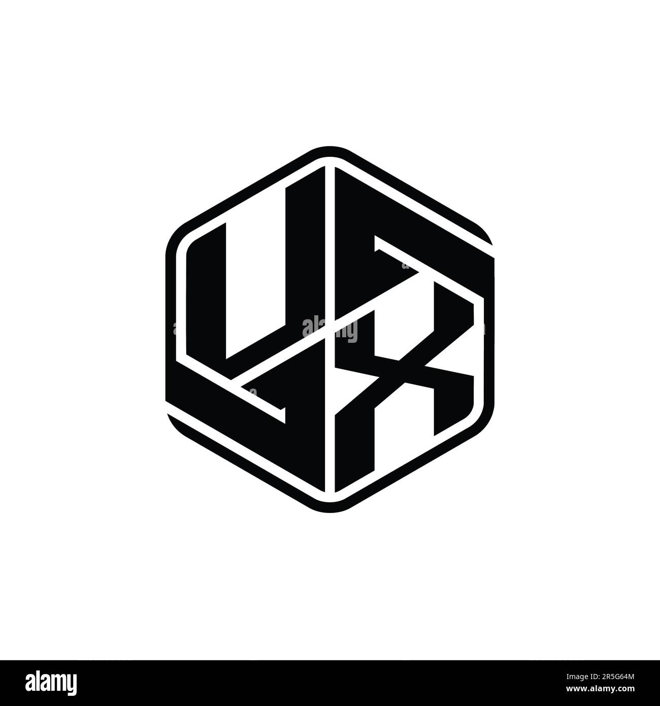 UX Letter Logo monogram hexagon shape with ornament abstract isolated outline design template ...