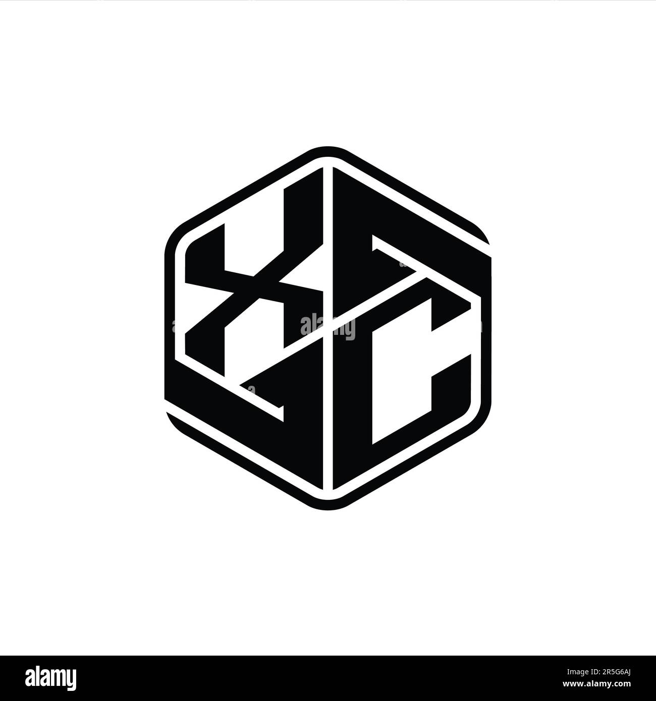 XC Letter Logo monogram hexagon shape with ornament abstract isolated outline design template ...