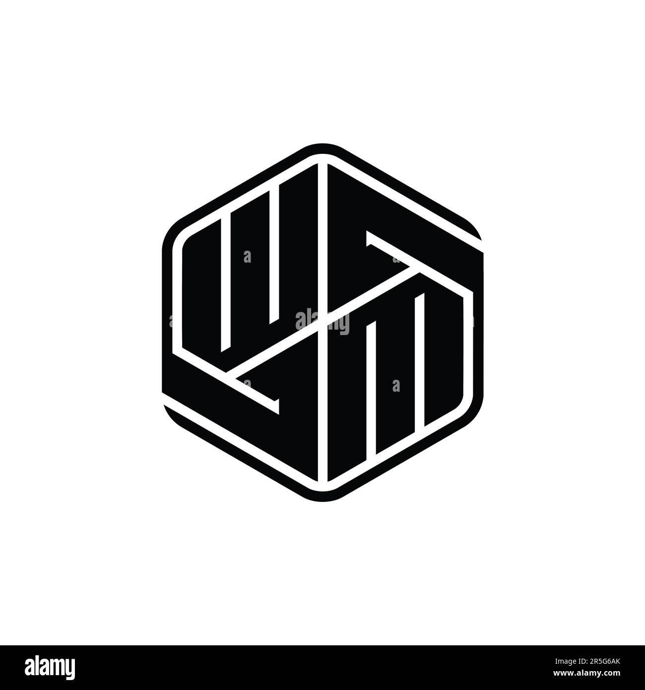 WM Letter Logo monogram hexagon shape with ornament abstract isolated outline design template ...