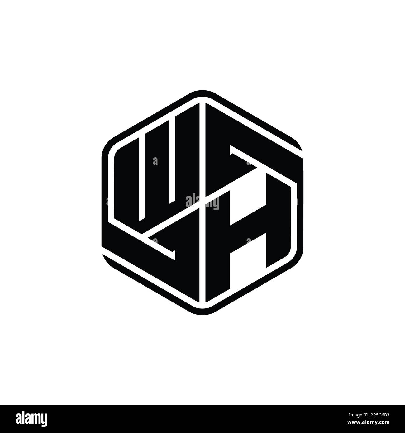 WH Letter Logo monogram hexagon shape with ornament abstract isolated outline design template ...