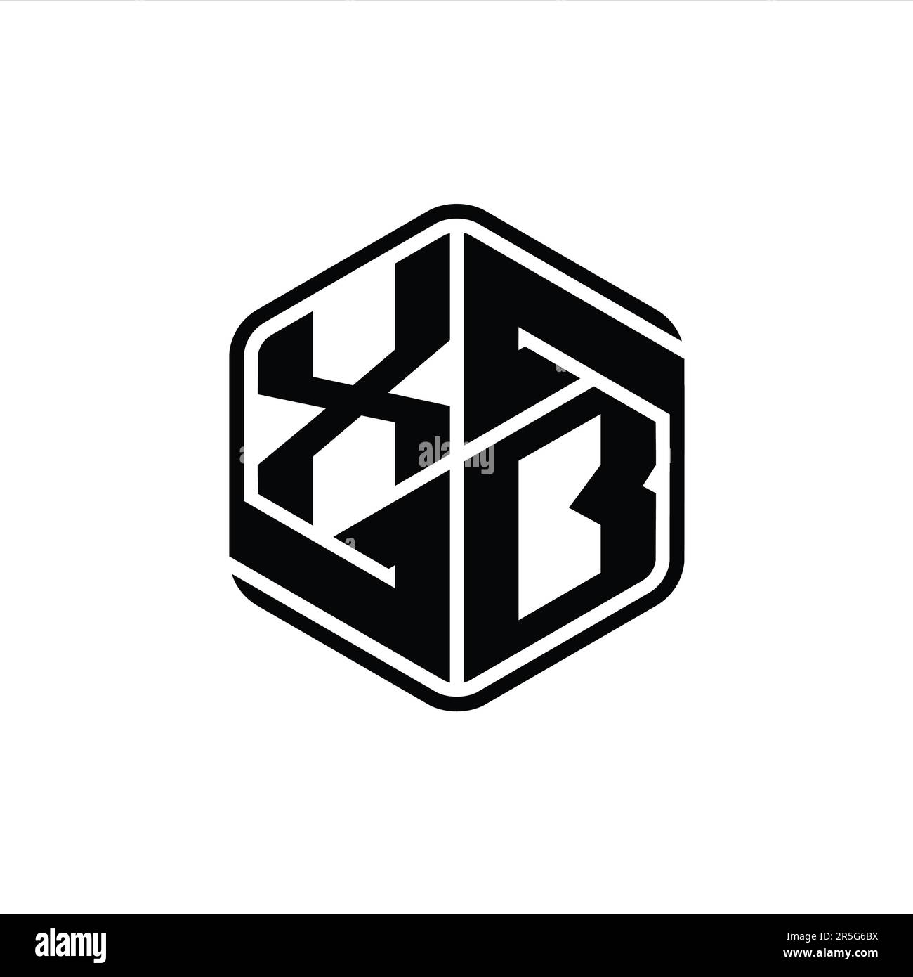 XB Letter Logo monogram hexagon shape with ornament abstract isolated outline design template ...