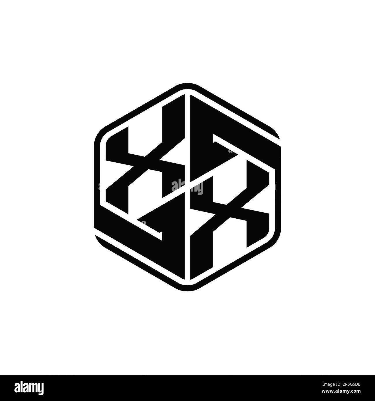XX Letter Logo monogram hexagon shape with ornament abstract isolated outline design template ...