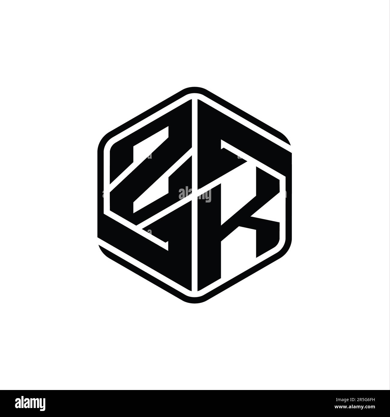 ZK Letter Logo monogram hexagon shape with ornament abstract isolated outline design template ...