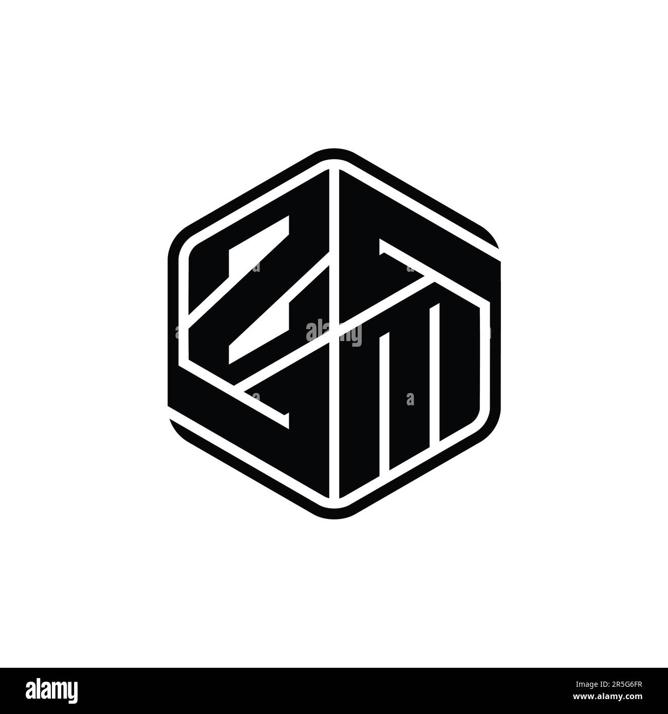 ZM Letter Logo monogram hexagon shape with ornament abstract isolated outline design template ...