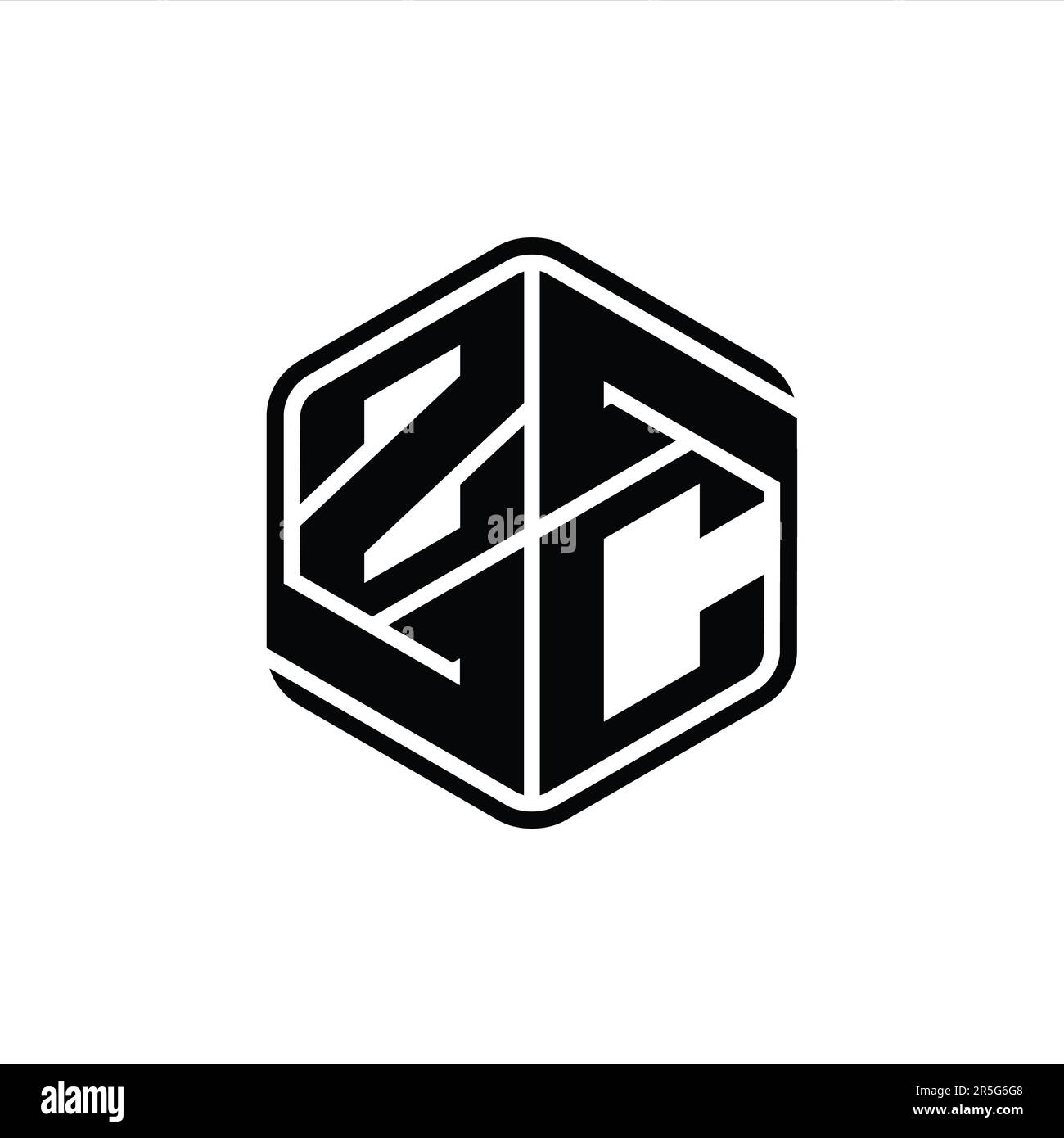 ZC Letter Logo monogram hexagon shape with ornament abstract isolated outline design template ...