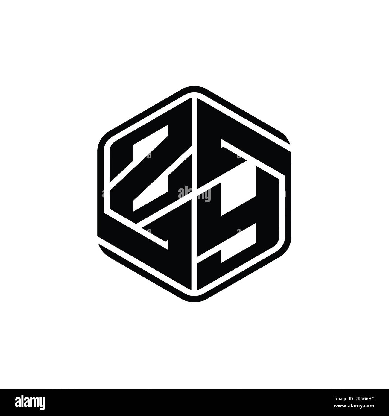 ZY Letter Logo monogram hexagon shape with ornament abstract isolated outline design template ...