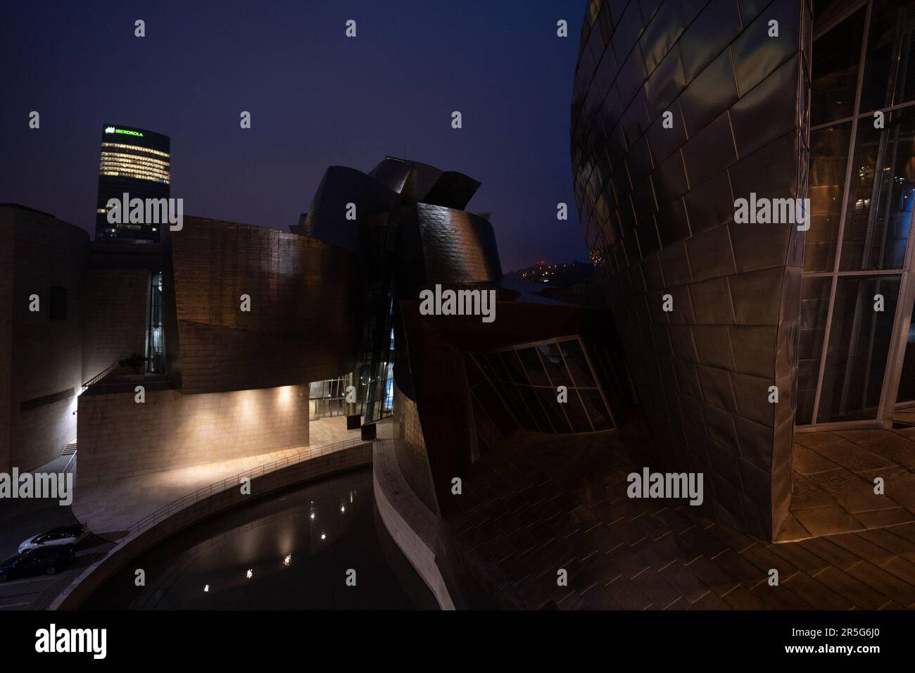 Detail from a part of the titanium façade of the Guggenheim museum in ...