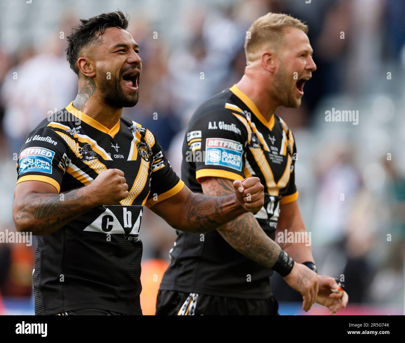 Castleford Tigers' Kenny Edwards (left) and Joe Westerman celebrate at ...