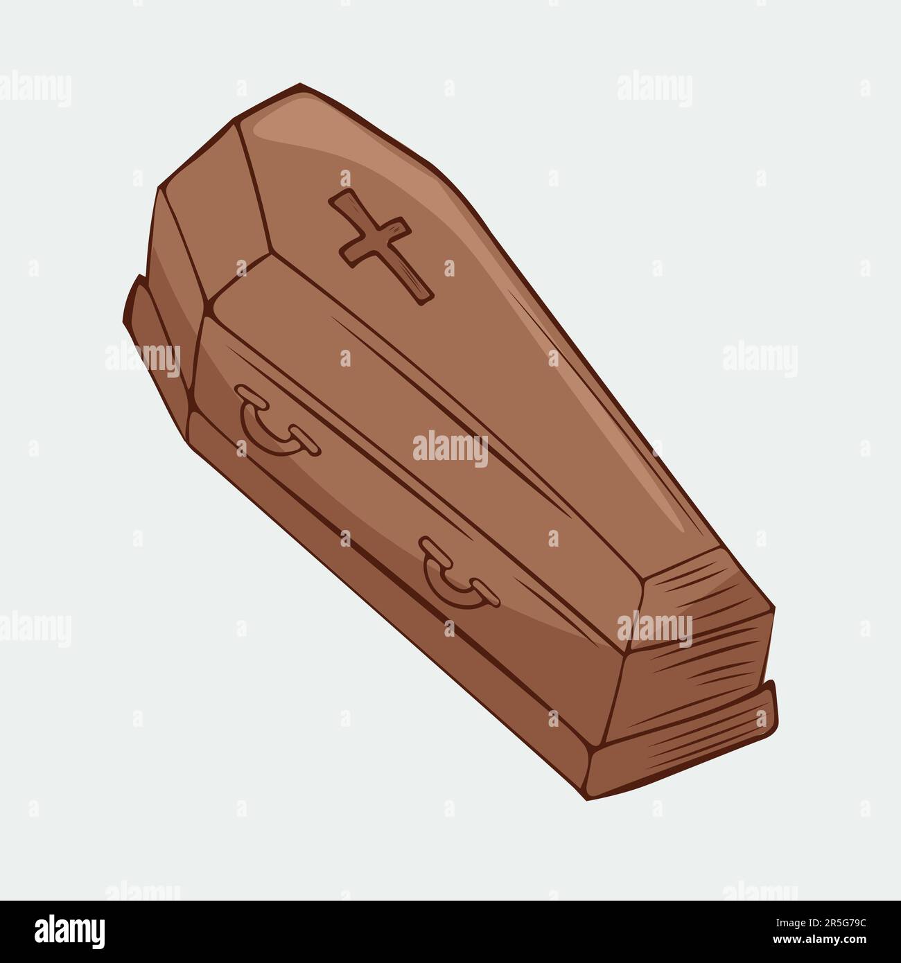 Vector illustration of a hand-drawn wooden coffin with a cross Stock ...