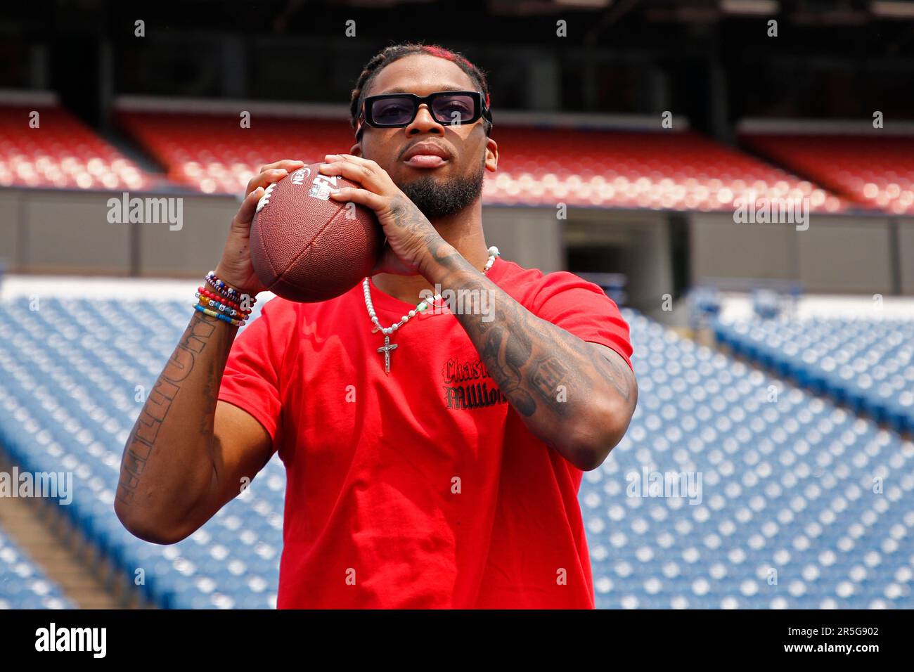 Buffalo Bills defensive back Damar Hamlin throws a pass following the ...