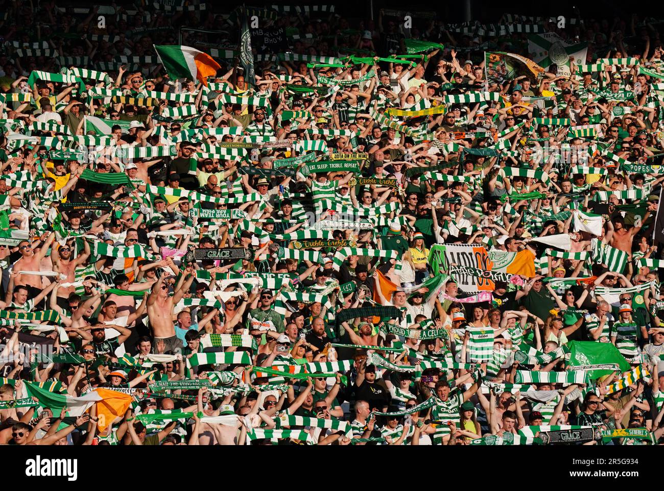 Celtic fans in the stands after the Scottish Cup final at Hampden Park ...
