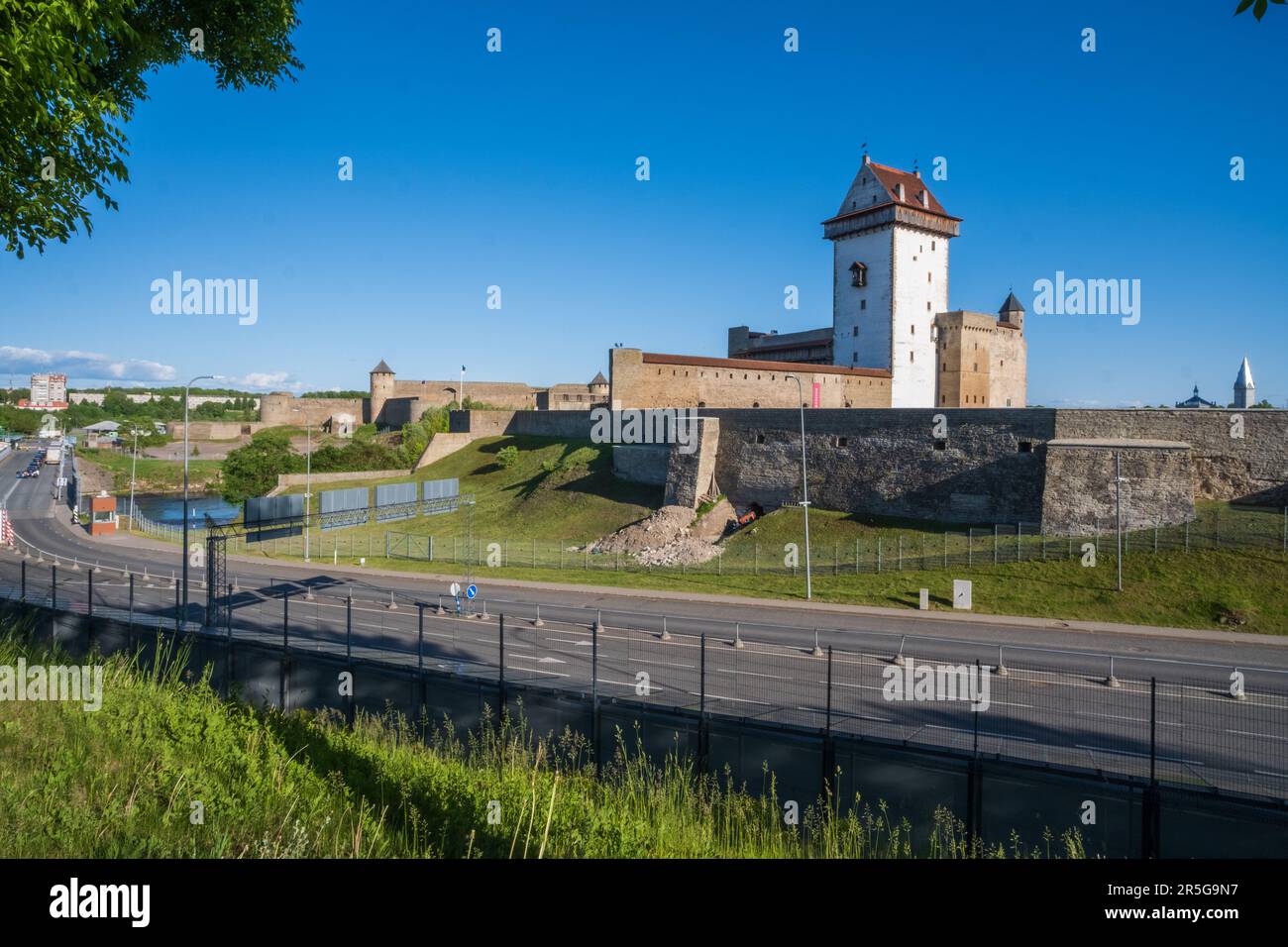 Medieval Narva Castle, Estonia, and Ivangorod Fortress, Russia. Russian ...