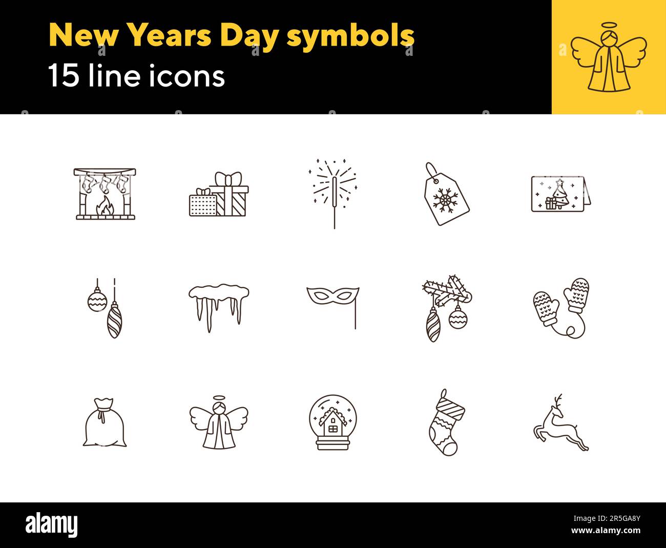 New Years Day symbols thin line icon set Stock Vector Image & Art - Alamy
