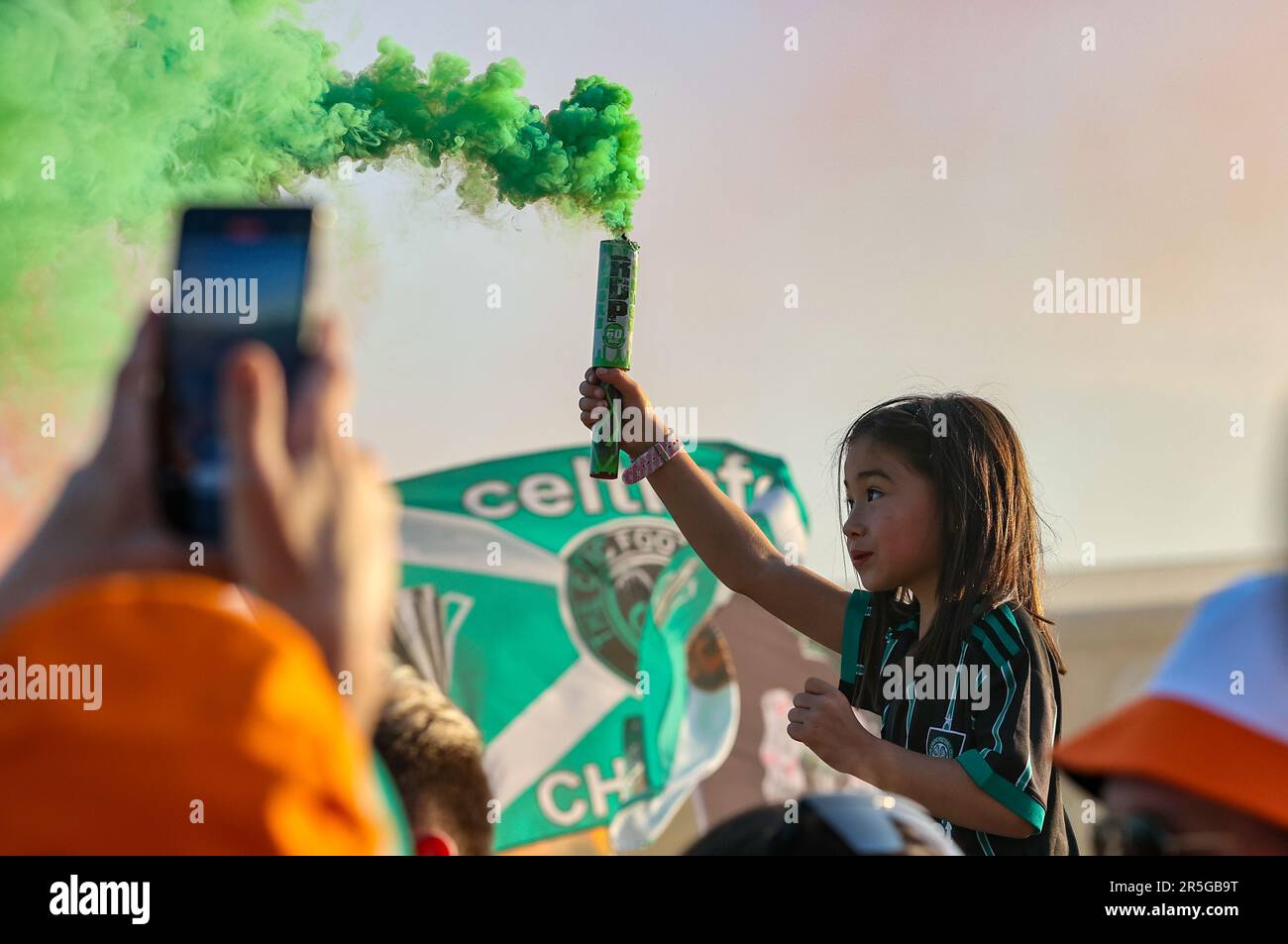 Celtic fans gather at Celtic Park, Glasgow. Picture date: Saturday June ...