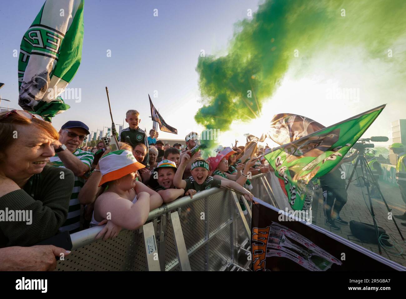 Celtic fans gather at Celtic Park, Glasgow. Picture date: Saturday June ...