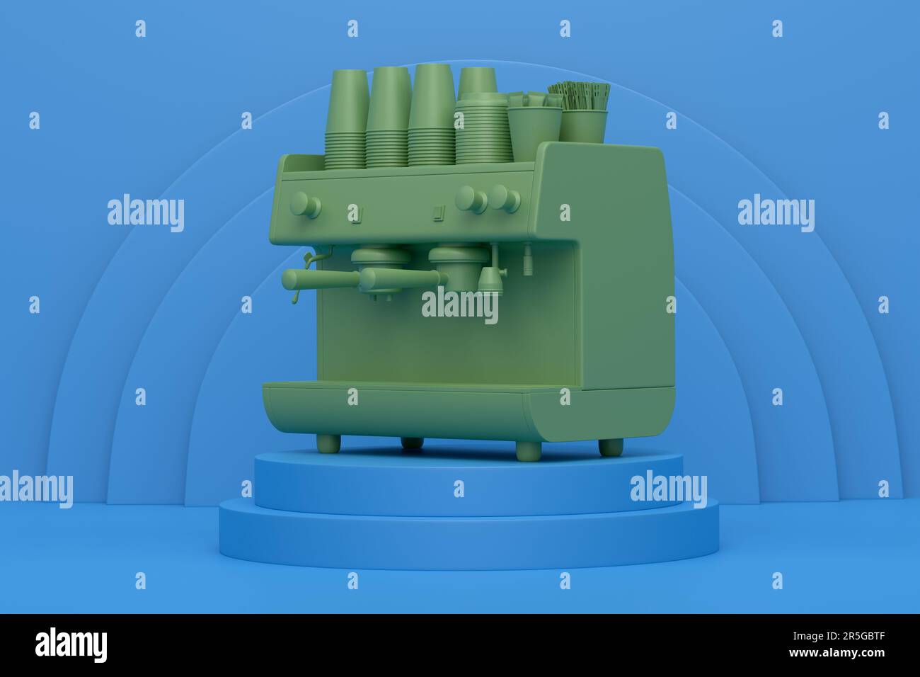 Abstract scene or podium with espresso coffee machine on monochrome ...