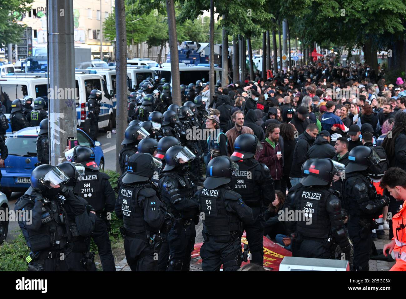 Leipzig, Germany. 03rd June, 2023. During protests against the verdict ...