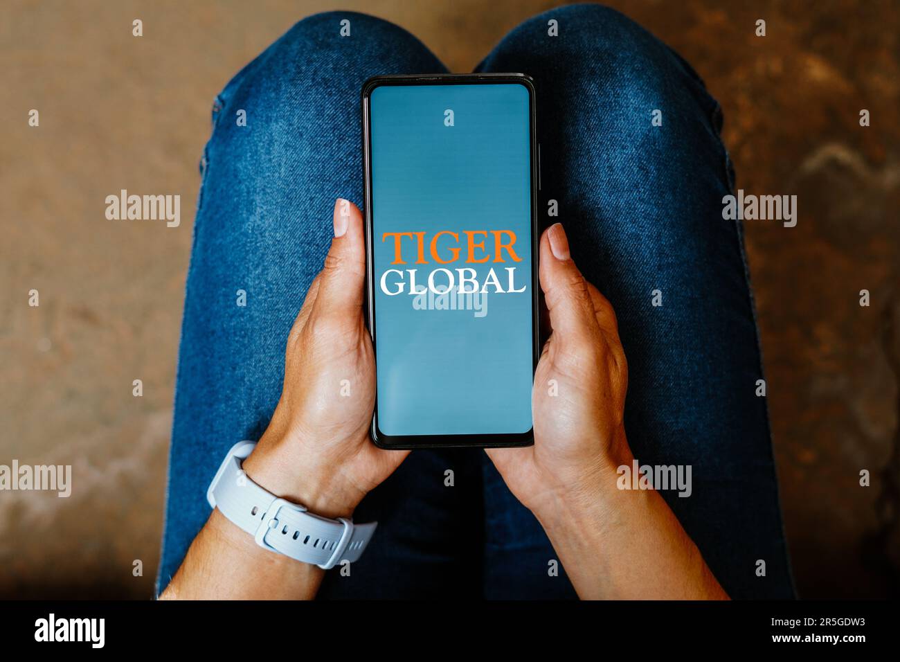 In this photo illustration, the Tiger Global Management logo is ...