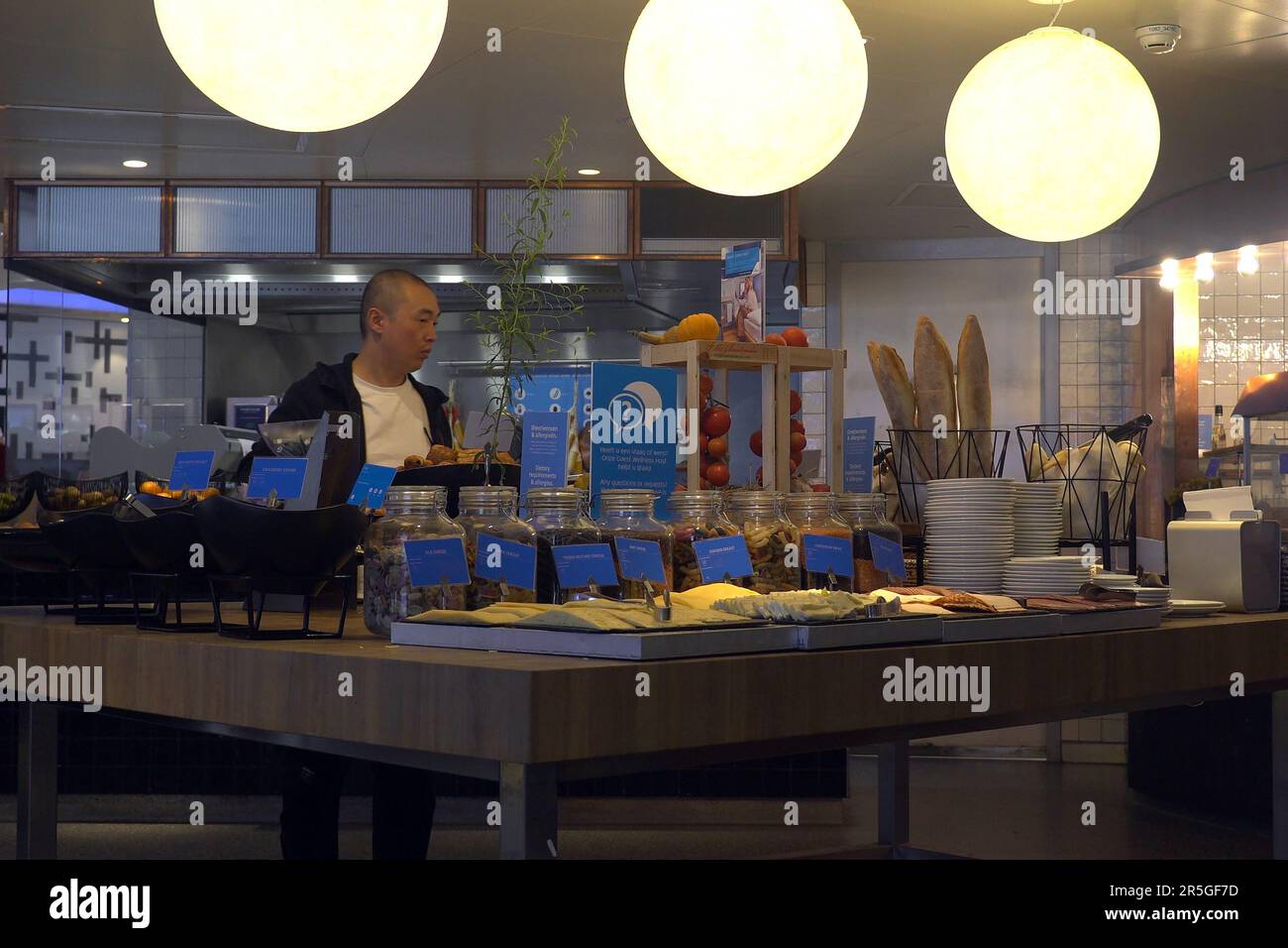 The buffet station at the KLM crown business lounge in Schiphol airport ...