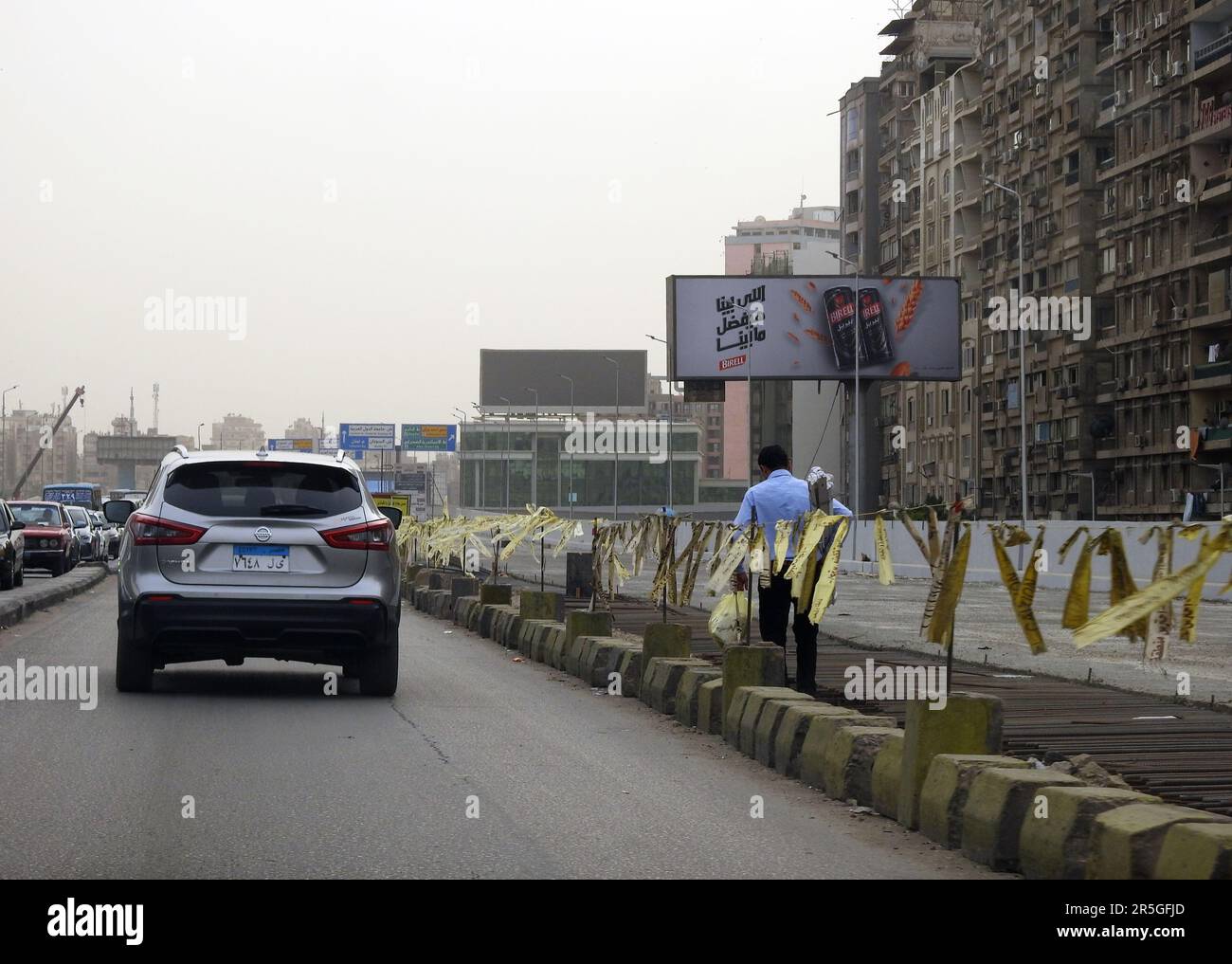 Cairo, Egypt, May 21 2023: The 15th of May bridge development project ...