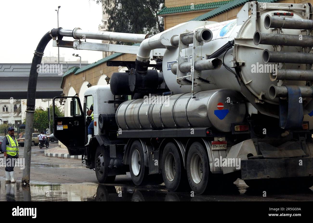 Cairo, Egypt, June 1 2023: A large drainage pump vehicle that drains ...