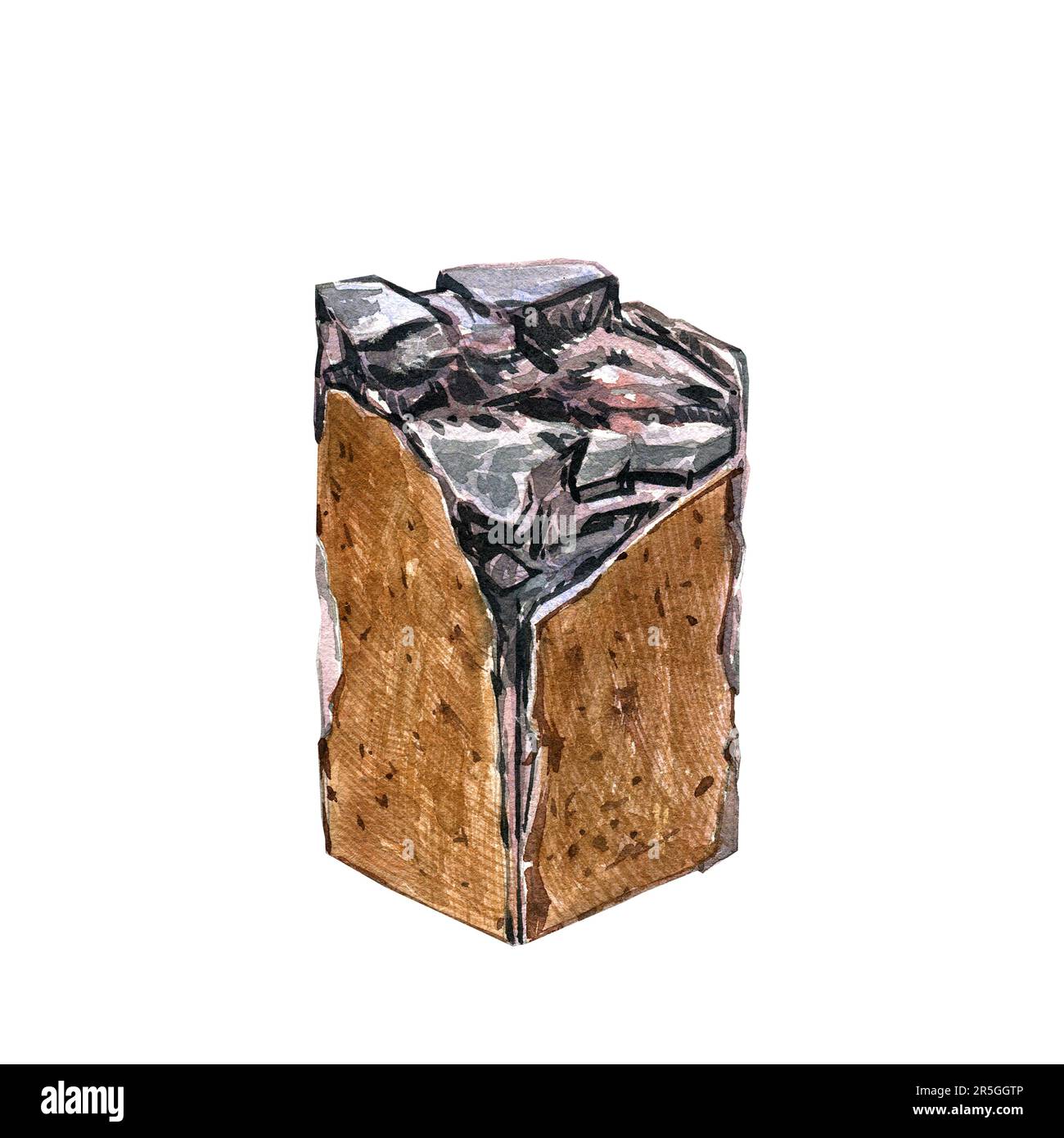 Set grey rock stones with mountain red clay soil isolated on white ...