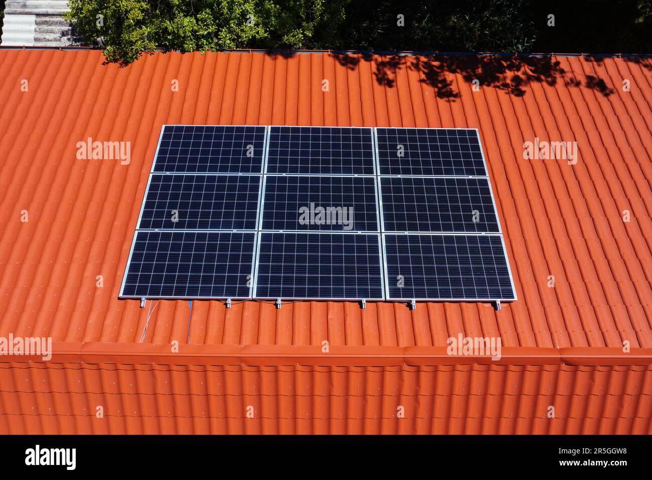 Solar panels installed on roof of house, aerial view Stock Photo - Alamy