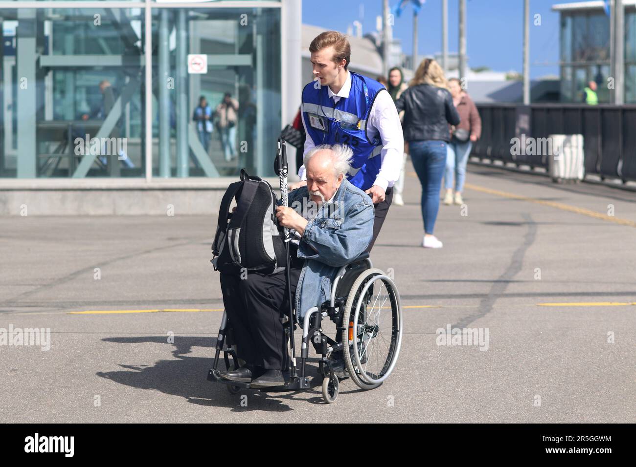 Russian Federation. Saint-Petersburg. Summer, June. Disabled, retired ...