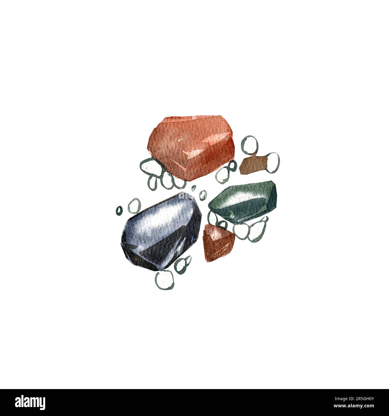 Composition grey, orange, green color rock stones isolated on white ...