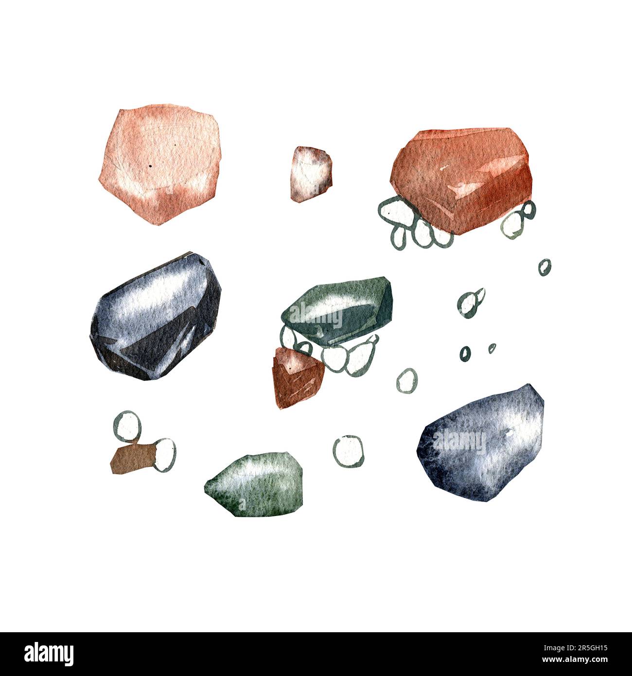 Set sketch grey, orange, white, green color rock stones isolated on ...