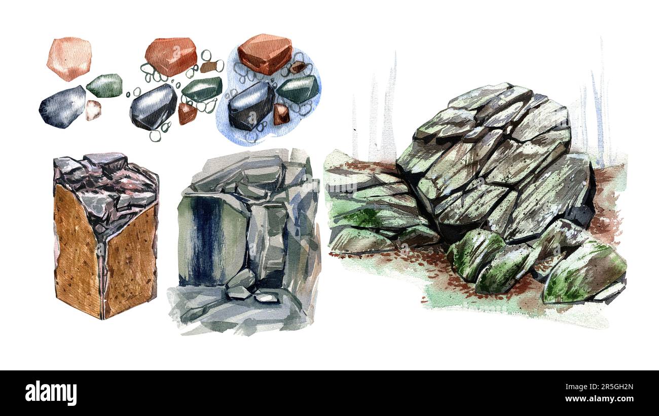 Set color rock stone composition isolated on white background ...