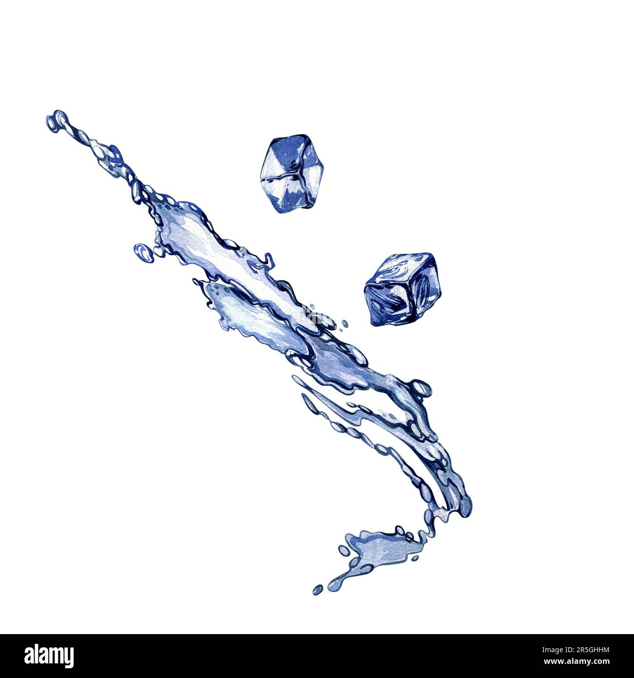 Water blue splashing and ice cubes isolated on white background ...