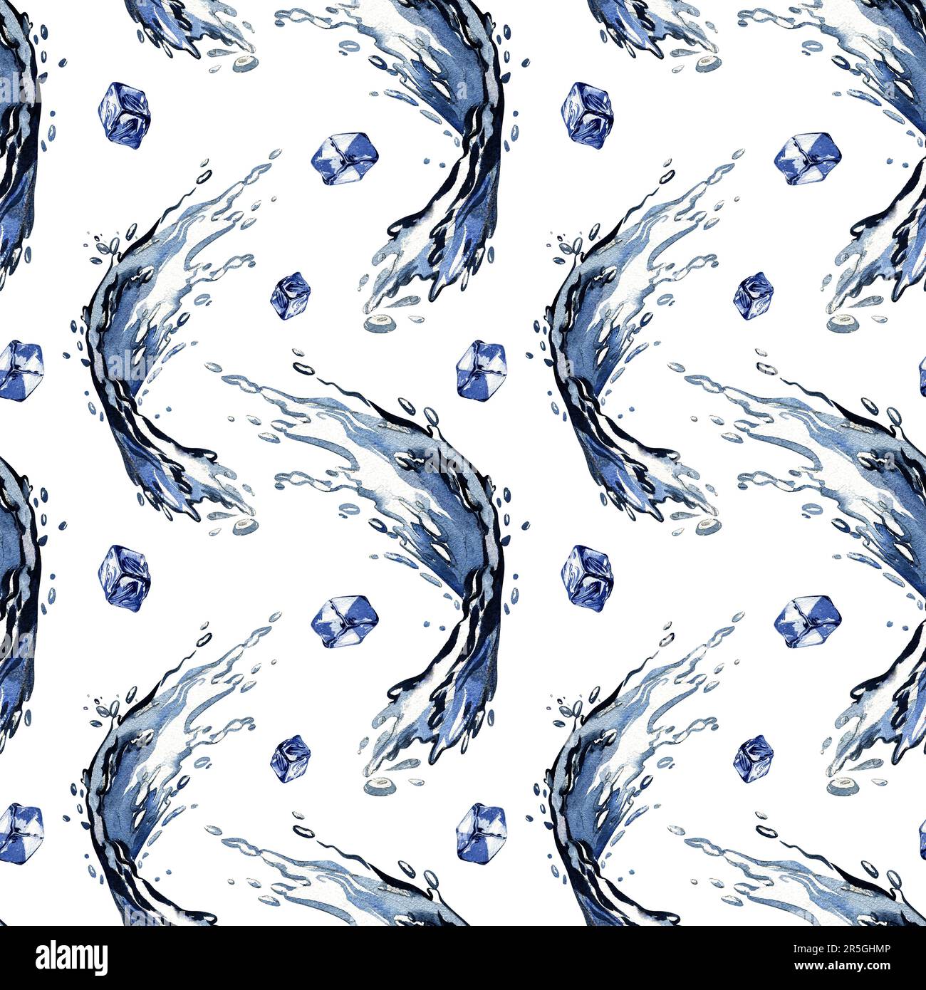 Seamless pattern water blue splash, ice cube isolated on white ...