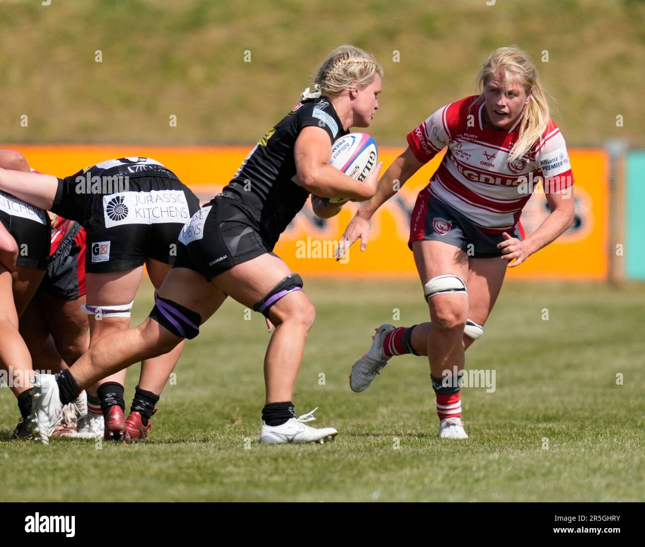Gloucester,UK, 03 Jun 2023 Rachel Johnson (Exeter) (L) watched by Alex ...