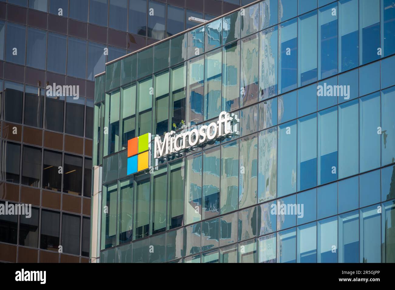 Vancouver, British Columbia - May 25, 2023: Microsoft logo on the side ...