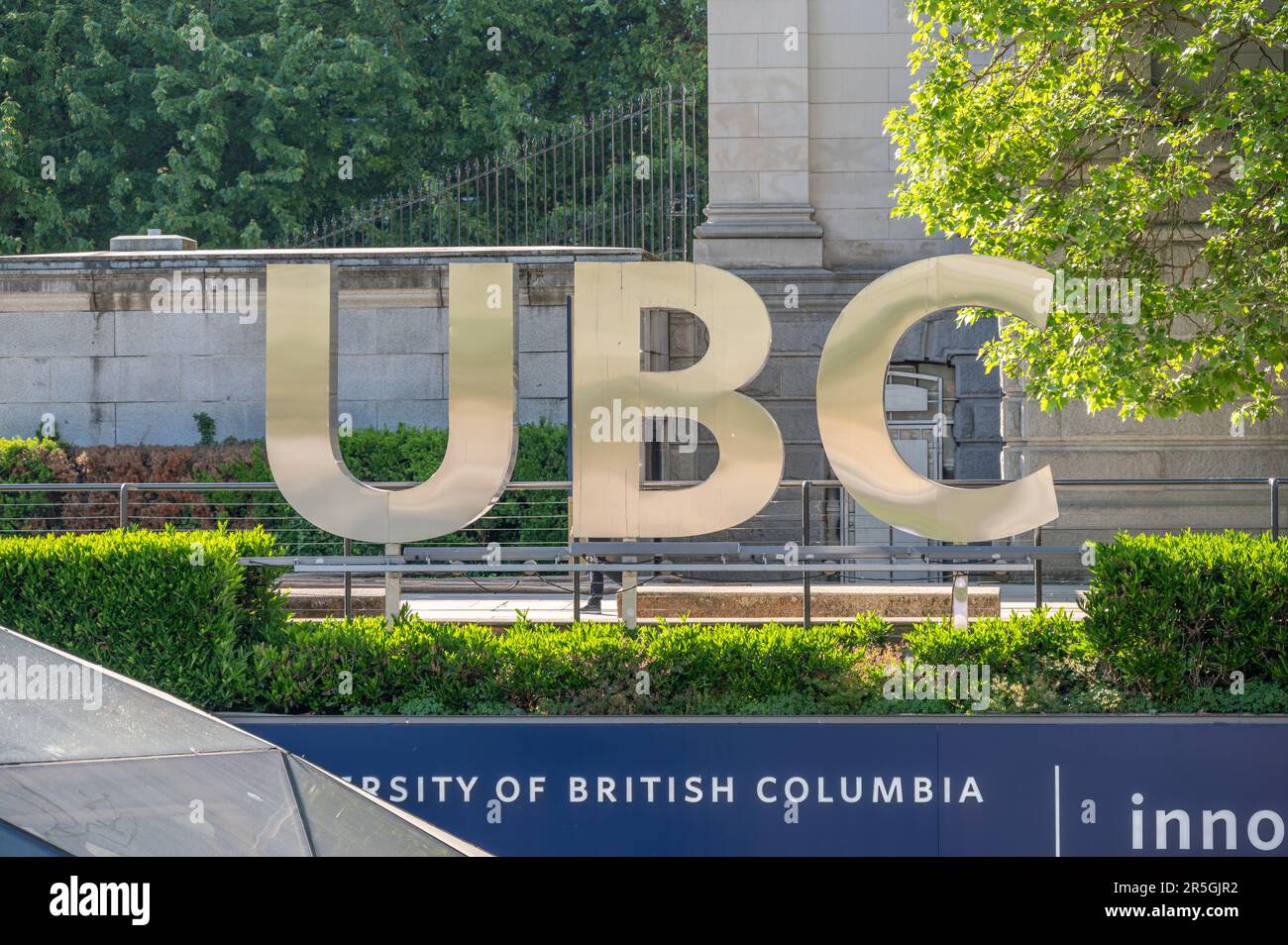 Vancouver, British Columbia - May 26, 2023: UBC sign logo in Robson ...