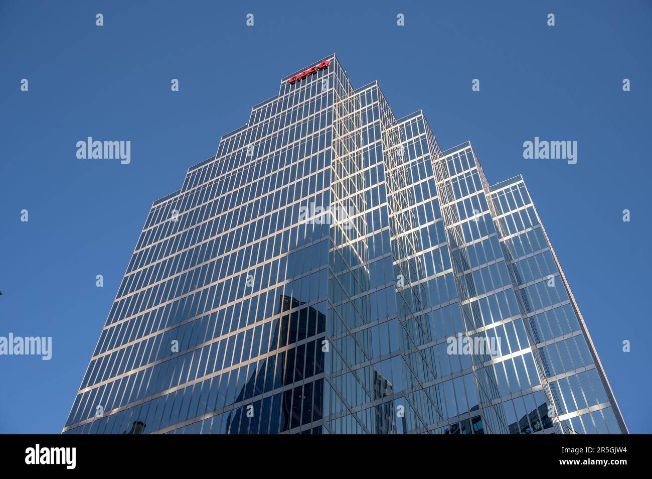 Vancouver, British Columbia - May 26, 2023: Looking up at the CIBC ...