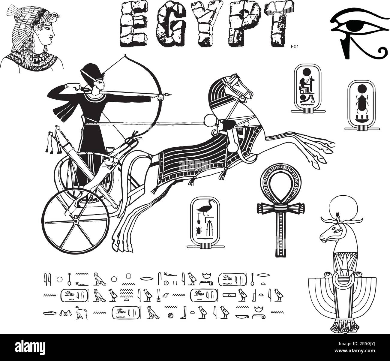 Black and white line-drawn pen-and-ink style vector elements of ...