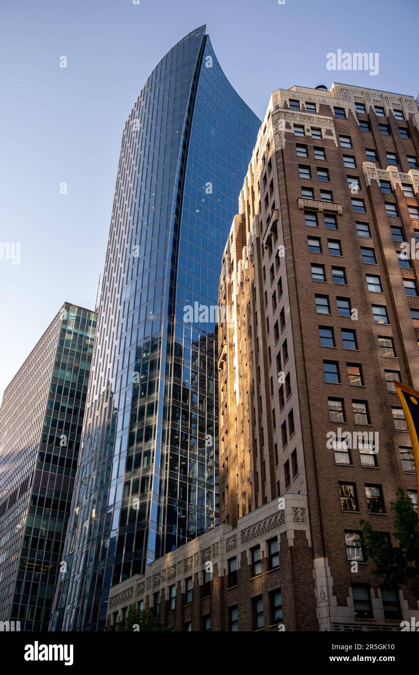 Vancouver, British Columbia - May 26, 2023: The landmark Marine Building and the MNP Tower ...