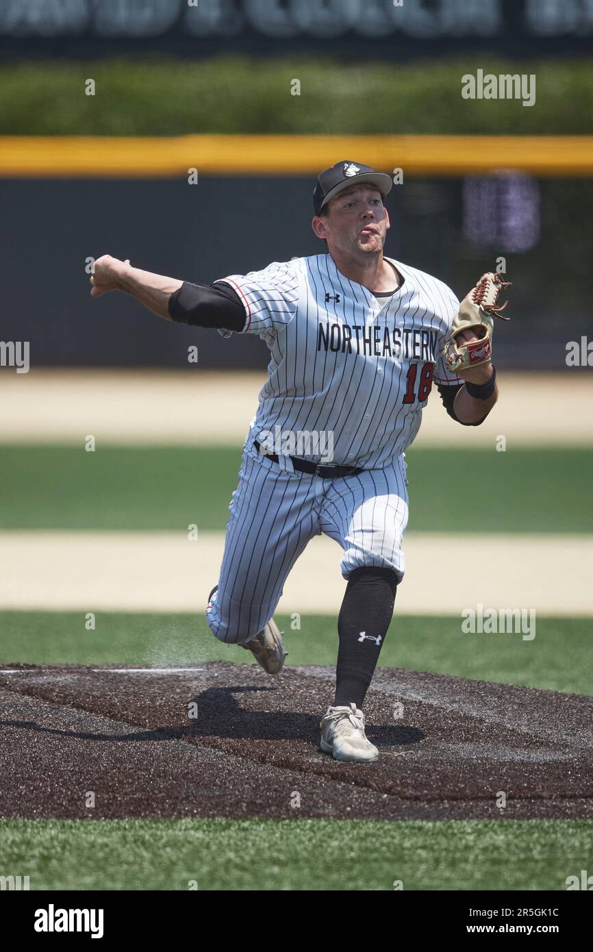 Northeastern Huskies relief pitcher Griffin Young (18) in action ...