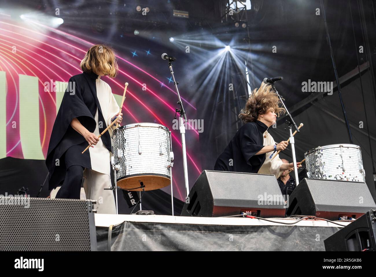 Holly Laessig, left, and Jess Wolfe of Lucius perform at Railbird Music ...