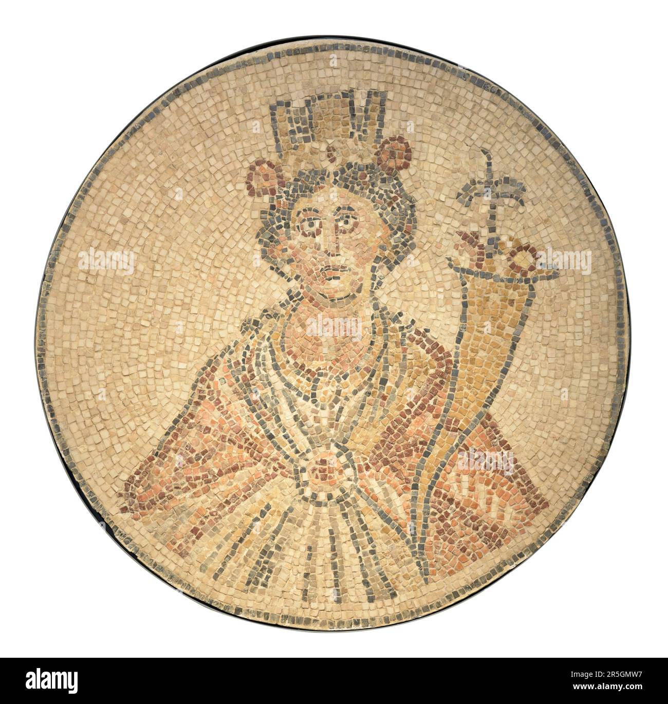 Mosaic of Tyche, the Roman goddess of good fortune, wearing the walled ...