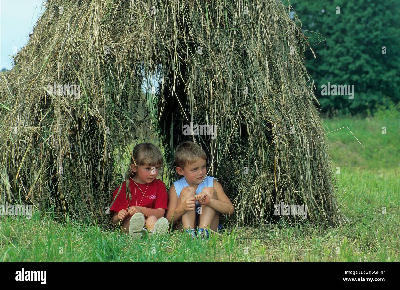 Children playing in the haystack Stock Photo - Alamy