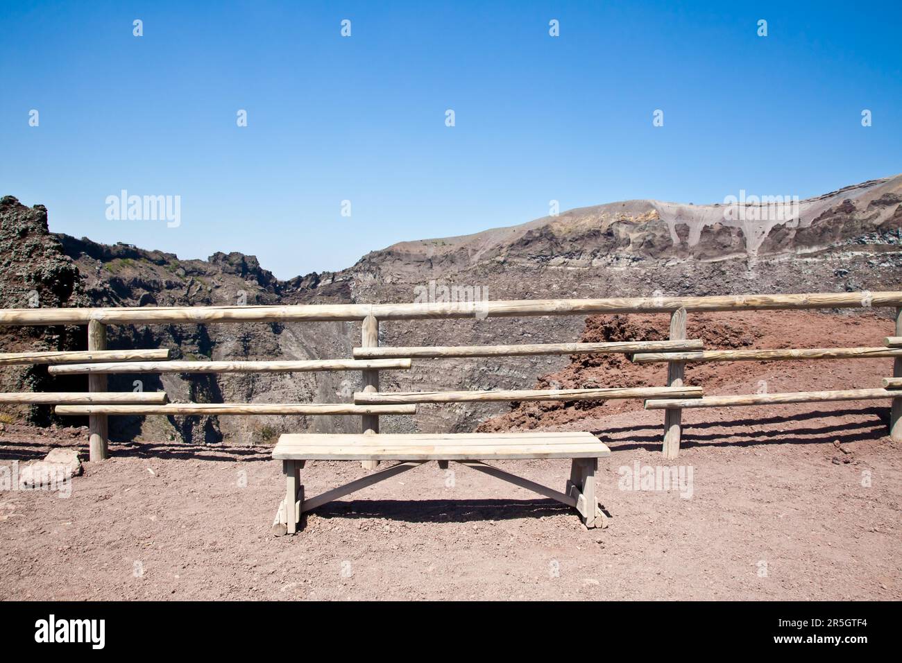 Empty bench in front of volcano Vesuvius crater. This bench is used ...