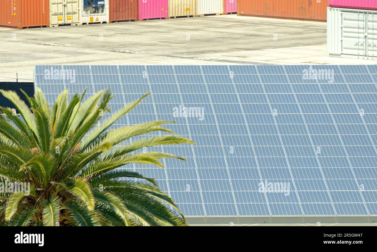 Solar Panels in Industrial Shipping Port Stock Photo - Alamy