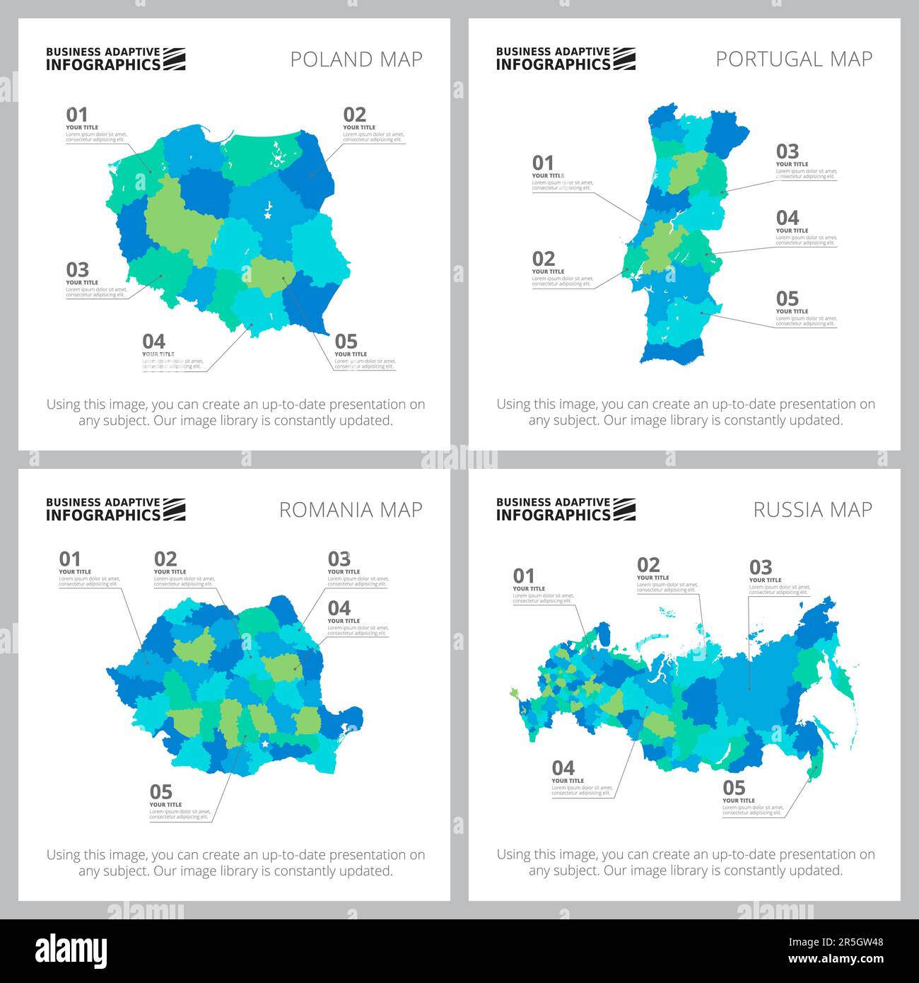Collage of original business infographic diagrams with maps Stock ...