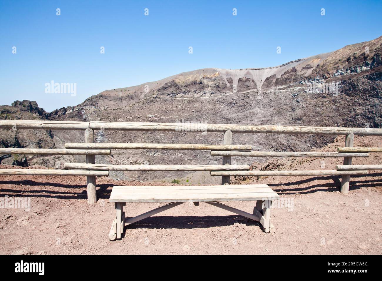 Empty bench in front of volcano Vesuvius crater. This bench is used ...