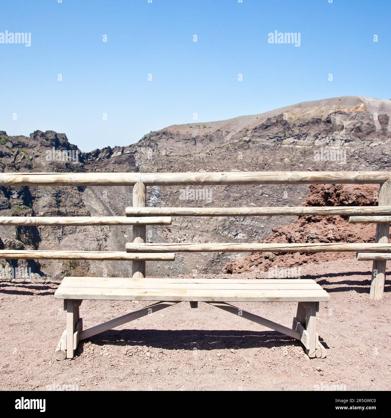 Empty bench in front of volcano Vesuvius crater. This bench is used ...